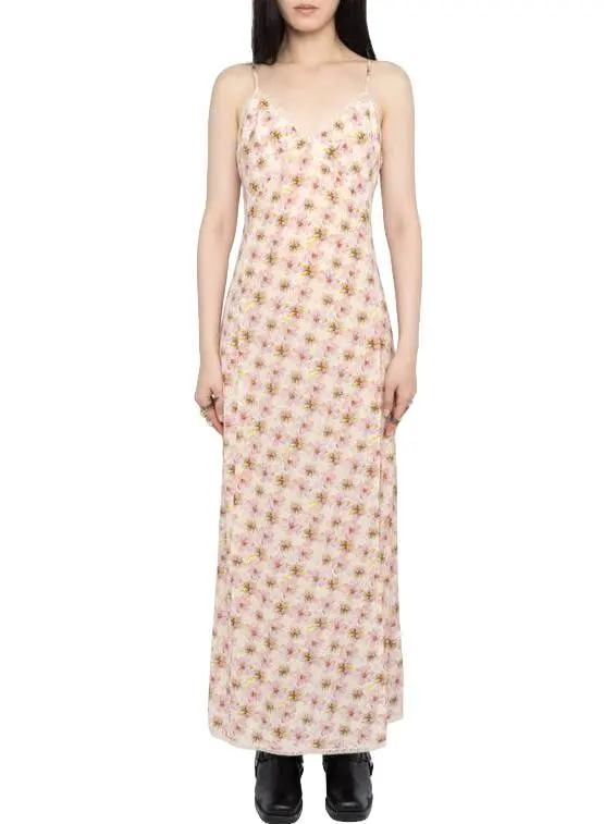 Zadig&Voltaire Ramelil Mirror Flowers Lace Trim Crepe Slipdress - Pear