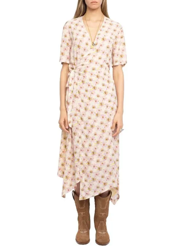 Zadig&Voltaire Reforme Mirror Flowers Crepe Wrap Dress - Pear