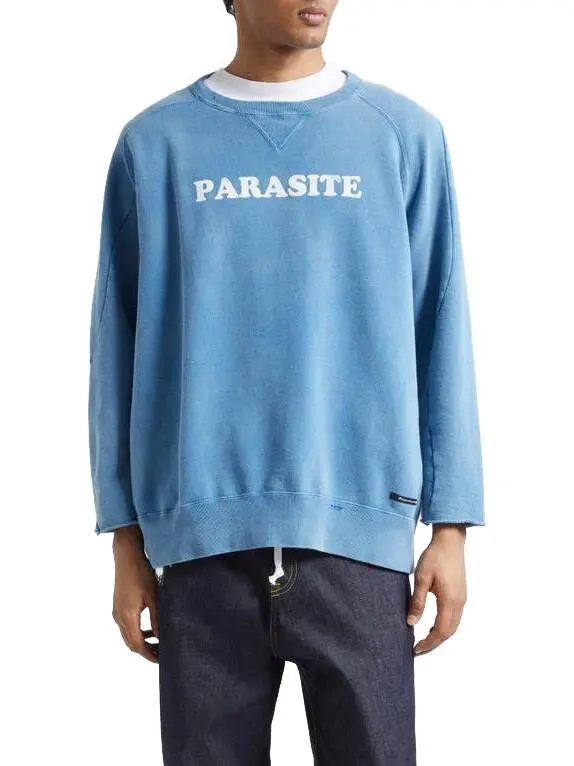 UNDERCOVERISM Parasite Distressed Cotton Sweatshirt - Light Blue