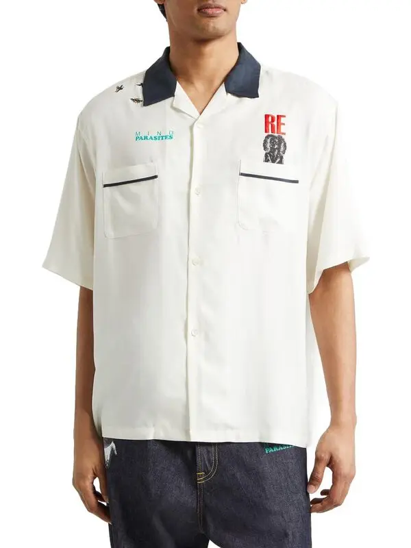 UNDERCOVERISM Graphic Short Sleeve Cupro Blend Button-up Shirt - Ivory