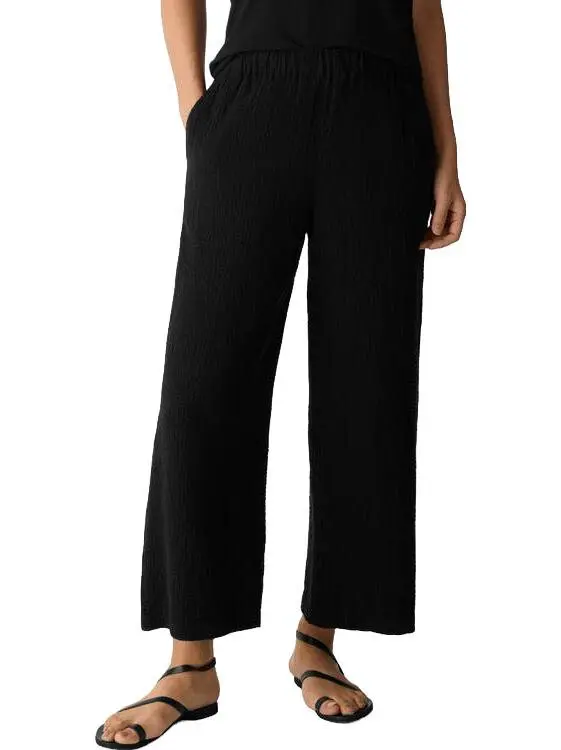 Eileen Fisher Stretch Organic Cotton Ankle Lantern Pants - Black
