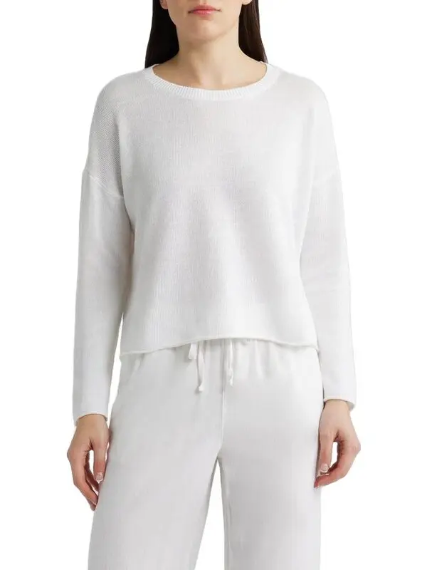 Eileen Fisher Crewneck Organic Linen & Organic Cotton Sweater - White