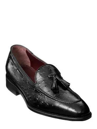 PAUL FREDRICK Stuart Embossed Leather Tassel Loafer - Black