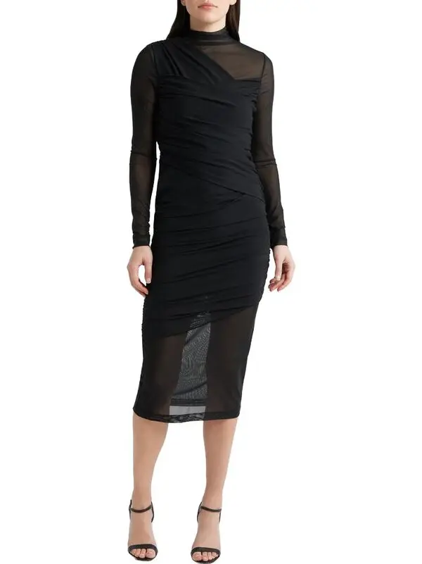 Hugo Boss Etulia Ruched Long Sleeve Dress - Black