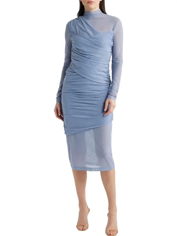 Hugo Boss Etulia Ruched Long Sleeve Dress - Bright Blue