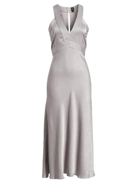 Hugo Boss Crinkle Satin Maxi Dress - Open Grey