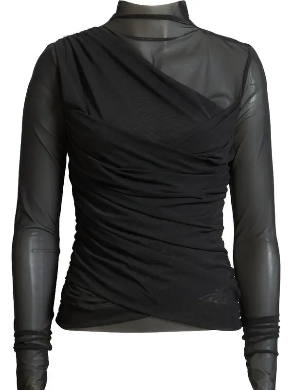 Hugo Boss Etulah Ruched Mesh Top - Black