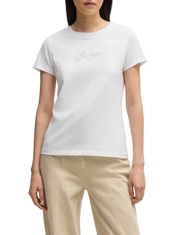 Hugo Boss Crystal Logo Cotton T-shirt - White