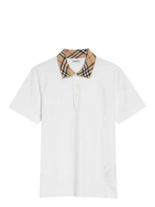 Burberry Evan Check Collar Cotton Piqué Polo - White