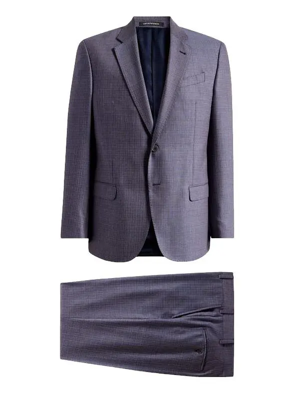 Emporio Armani Blue Plaid Virgin Wool Suit - Purple