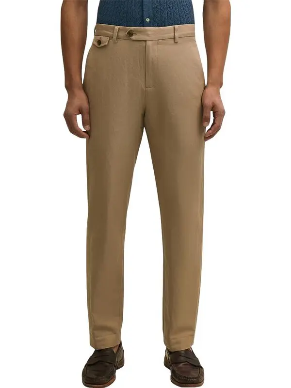 Brooks Brothers Flat Front Linen & Cotton Twill Chinos - Weathered Teak