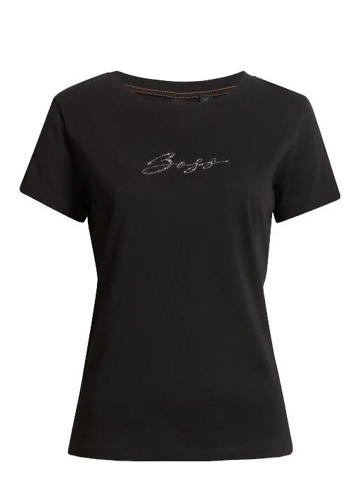 Hugo Boss Esogo Crystal Logo Cotton Top - Black
