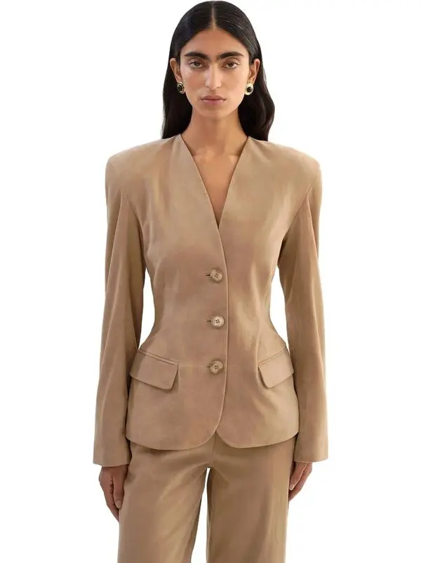 LAMARQUE Abitha Suede Hourglass Jacket - Beige
