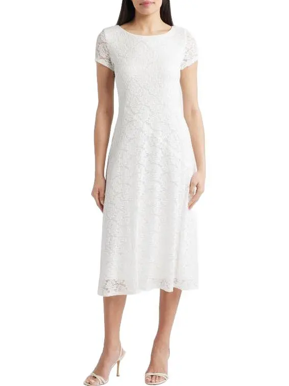 CONNECTED APPAREL Lace Midi Dress - White