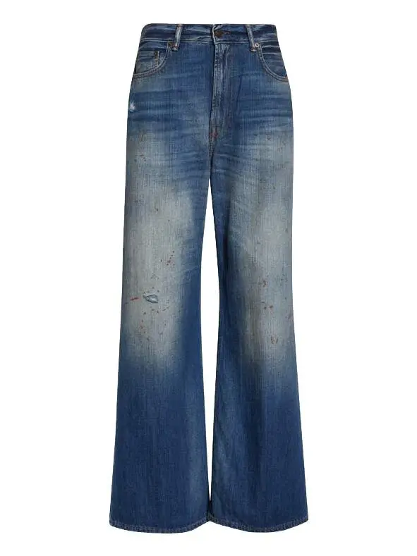 Acne Studios Distressed Wide Leg Jeans - Mid Blue