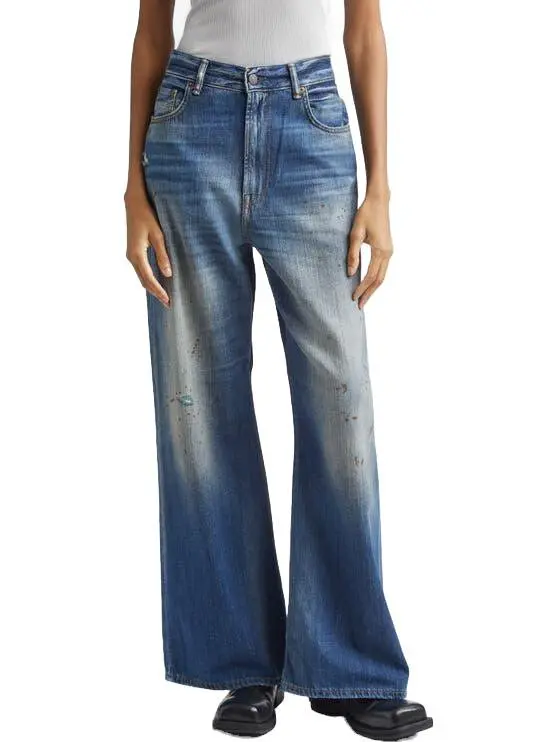 Acne Studios Distressed Wide Leg Jeans - Mid Blue