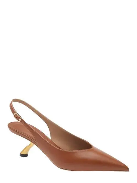 FERRAGAMO Celya Slingback Kitten Heel Pointed Toe Pumps - Brown