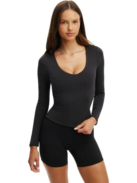 Cotton:on Active Ultra Soft Scoop Neck Long Sleeve - Black