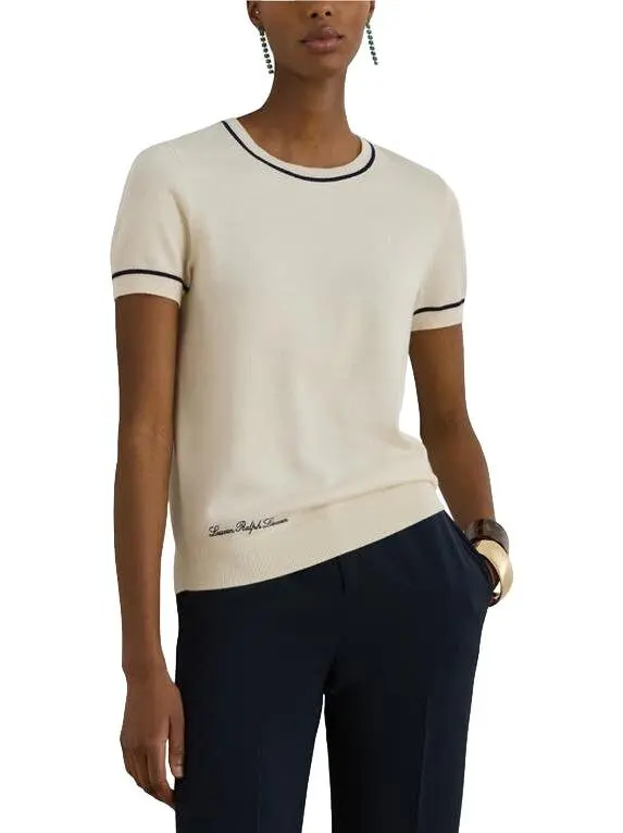 Ralph Lauren Tipped Short Sleeve Crewneck Sweater - Mascarpone Cream/refined Navy