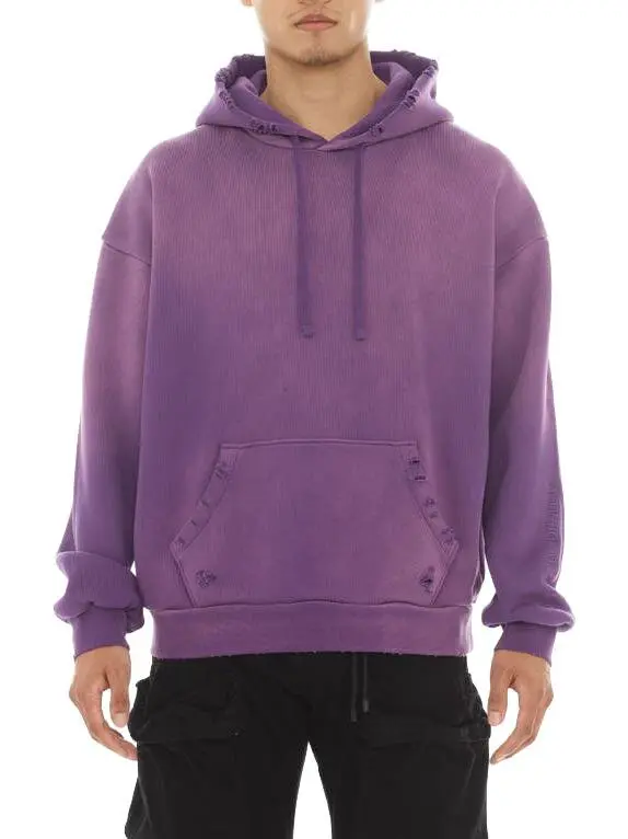 CULT OF INDIVIDUALITY Core Distressed French Terry Pullover Hoodie - Dusty Lavender