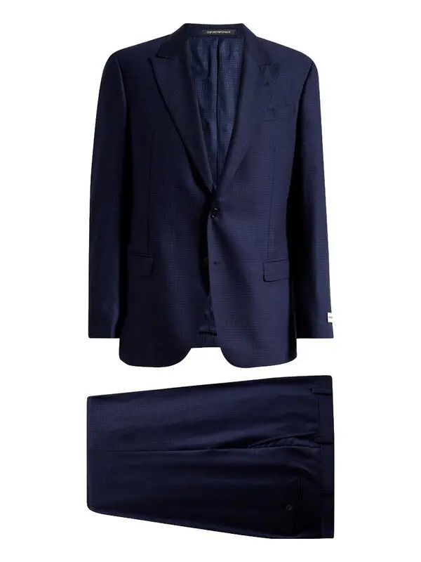 Emporio Armani Microcheck Virgin Wool Peak Lapel Suit - Navy