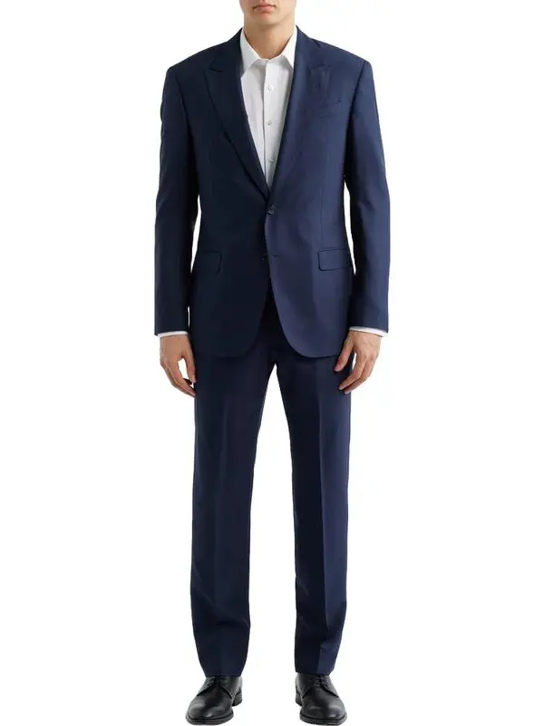 Emporio Armani Microcheck Virgin Wool Peak Lapel Suit - Navy
