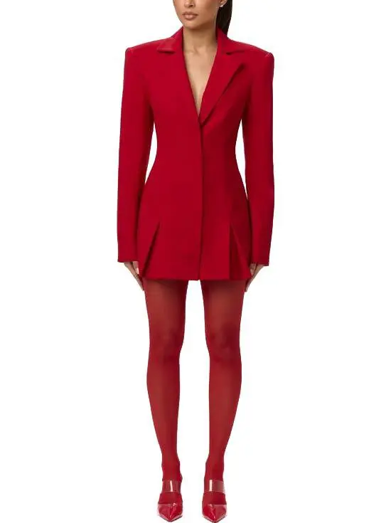 Naked Wardrobe Pleated Long Sleeve Suiting Blazer Minidress - Red