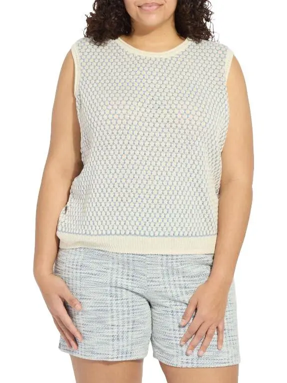 Lyssé Claire Honeycomb Knit Tank - Ecru/azzurro