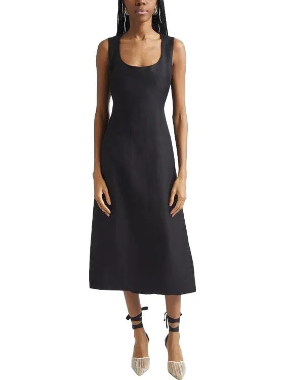 Jacquemus Tablier Linen Blend Midi Dress - Black