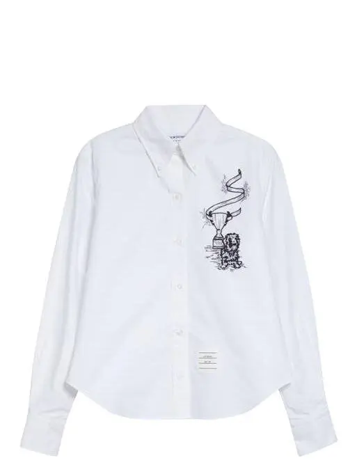 Thom Browne Embroidered Cotton Poplin Button-down Shirt - White