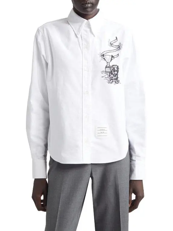 Thom Browne Embroidered Cotton Poplin Button-down Shirt - White
