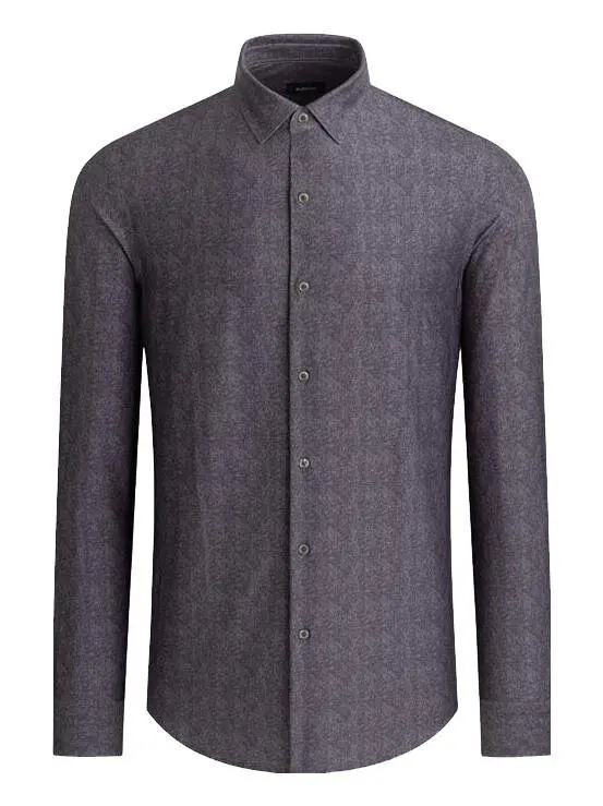 Bugatchi Ooohcotton® Tech Herringbone Knit Button-up Shirt - Charcoal