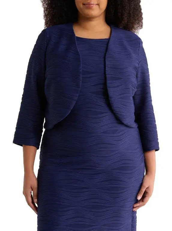 KASPER Three-quarter Sleeve Knit Shrug - Kasper Navy