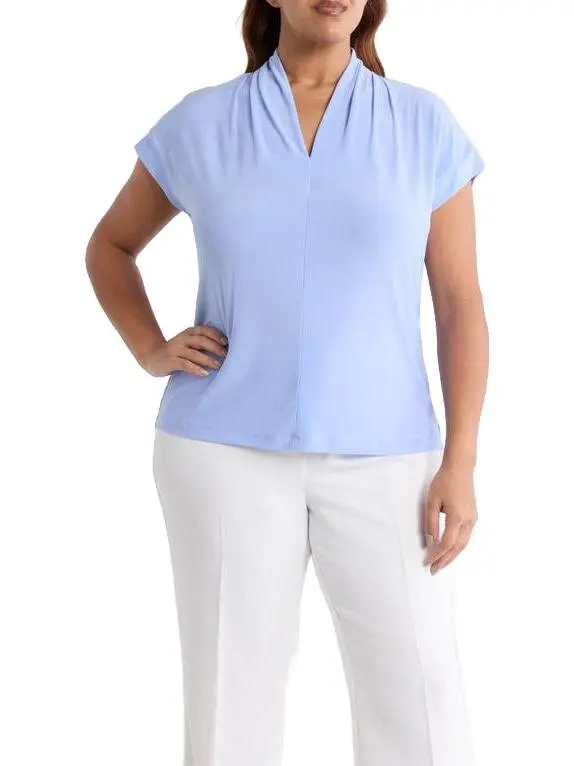 KASPER Cap Sleeve V-neck Shirt - Paris Bleu