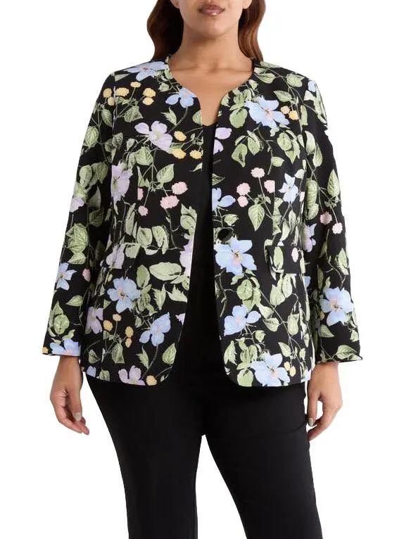 KASPER Floral Print One-button Jacket - Black Multi