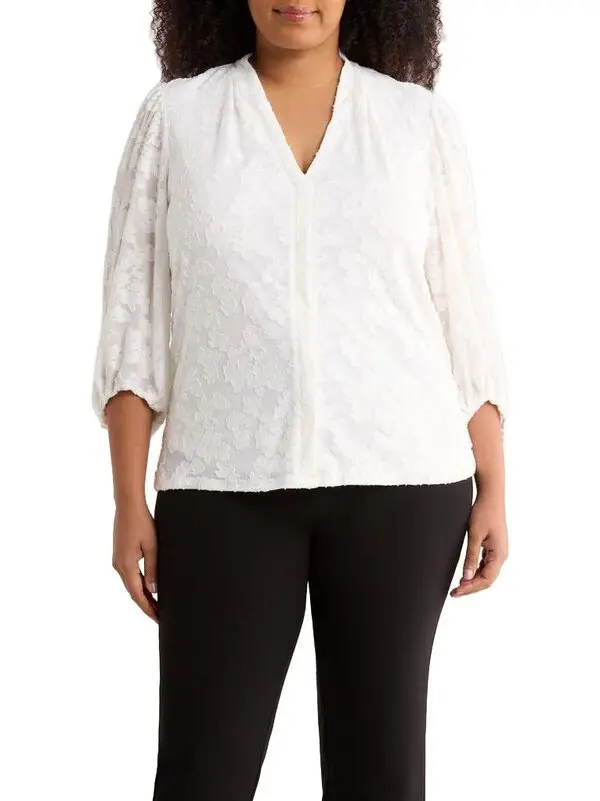 KASPER Blouson Sleeve Top - Lily White