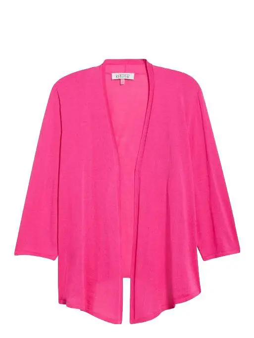 KASPER Open Front Three-quarter Sleeve Cardigan - Pink Perfection