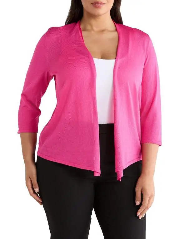 KASPER Open Front Three-quarter Sleeve Cardigan - Pink Perfection