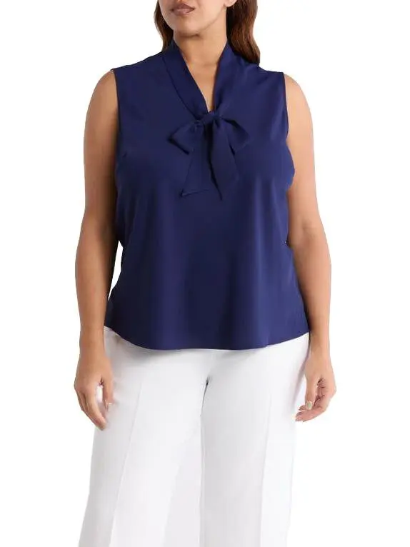 KASPER Sleeveless Tie-neck Top - Kasper Navy