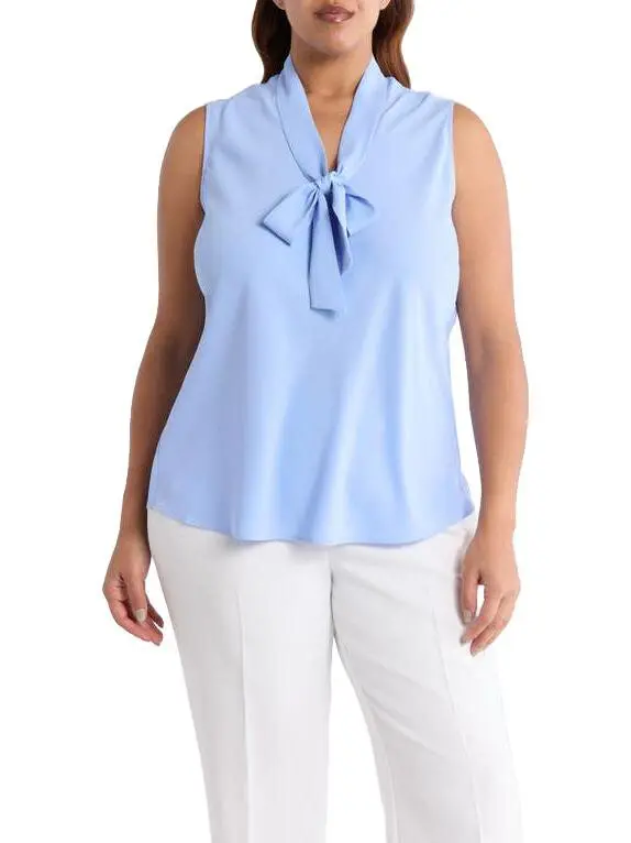 KASPER Sleeveless Tie-neck Top - Paris Bleu
