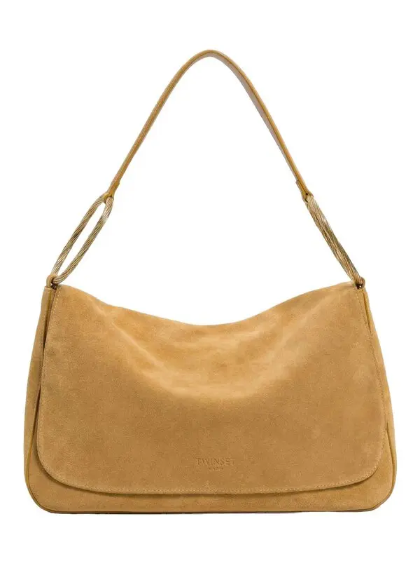 TWINSET Liliane Suede Shoulder Bag - Mustard