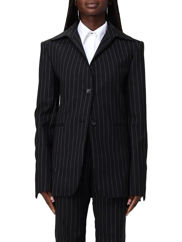 Sportmax Pinstriped Virgin Wool Blazer - Black