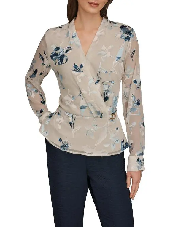 Donna Karan New York Burnout Wrap Top - Sea Mist Multi
