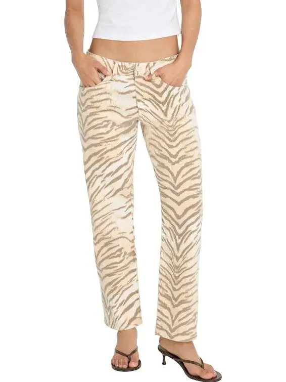 Good American Tiger Print Ankle Straight Leg Jeans - Brown Tiger