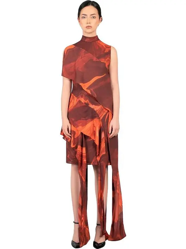 LAURA APARICIO Asymmetric Volant Dress - Orange