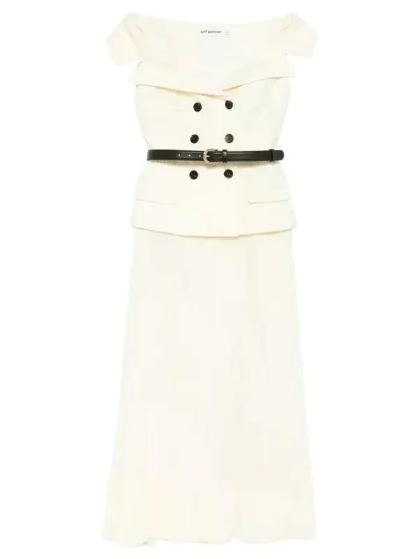 SELF-PORTRAIT Lace Chiffon Midi Dress - Neutrals