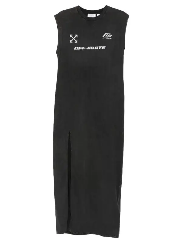 Off-White Marble-effect Logo-print Sleeveless Maxi Dress - Black