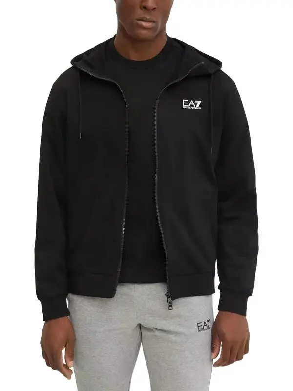 EA7 Logo-print Zip-up Hoodie - Black