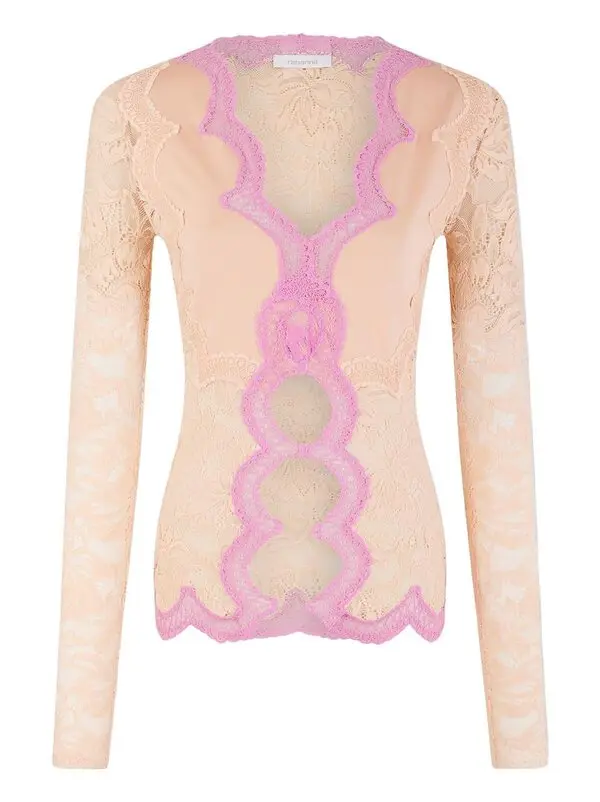 Rabanne Long Sleeve Lace Top - Pink
