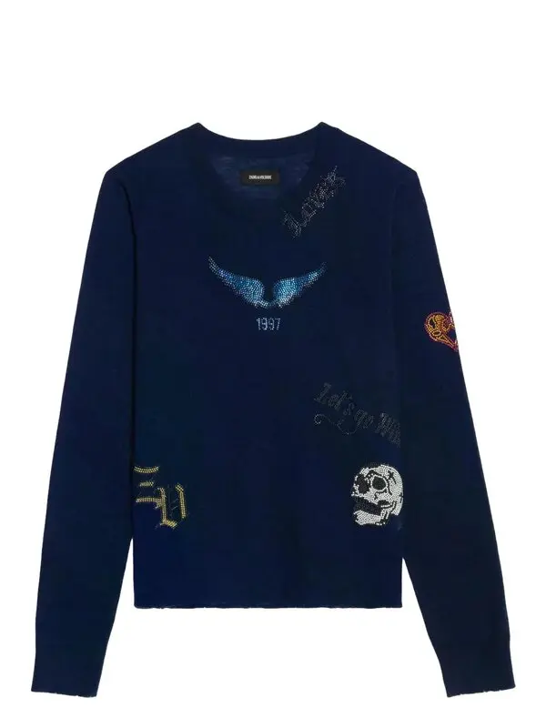 Zadig&Voltaire Cashmere Crystal Embellishment Crew Neck Sweater - Blue